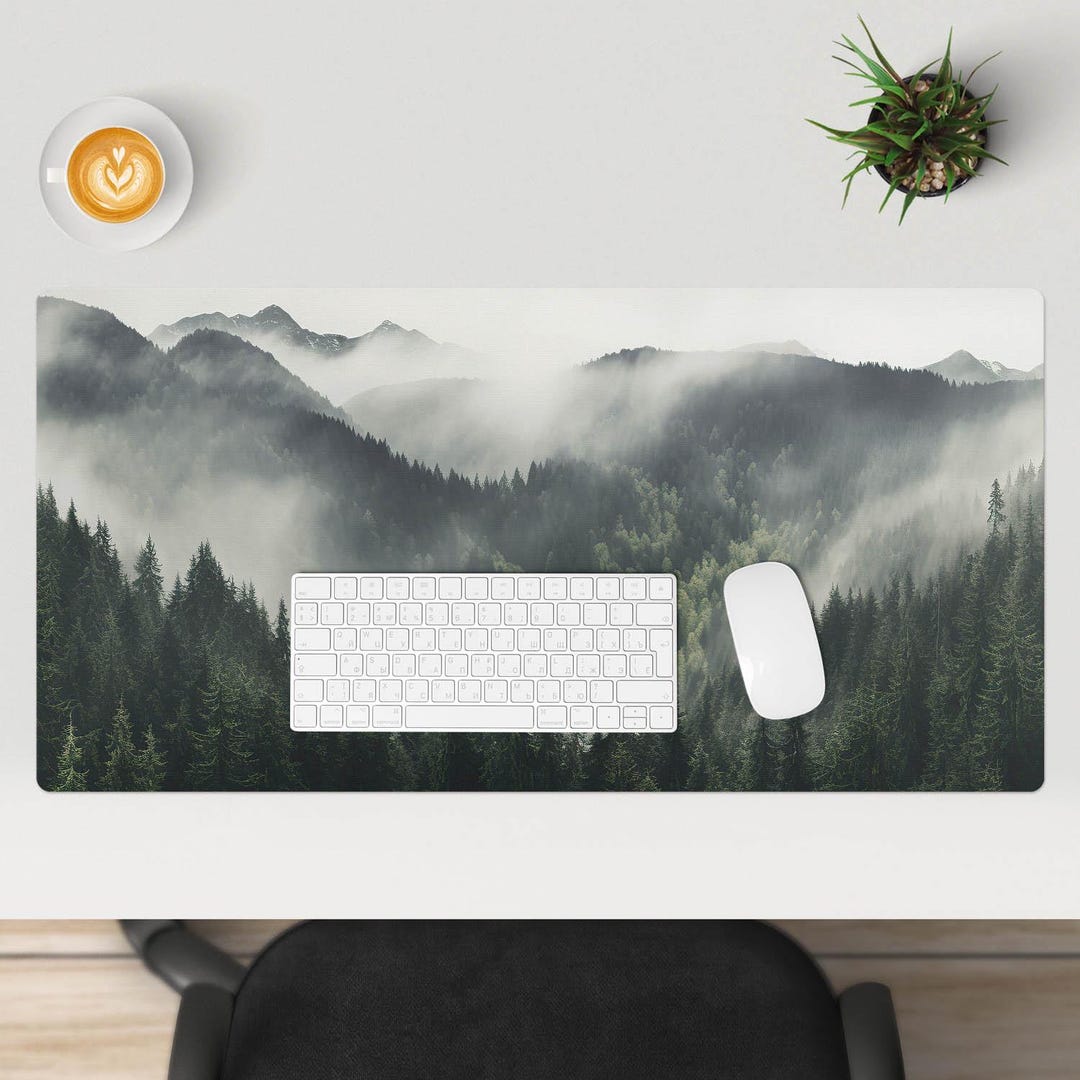 Fog Over the Forest Desk Pad, Green Desk Cover, Table Protector Pad ...