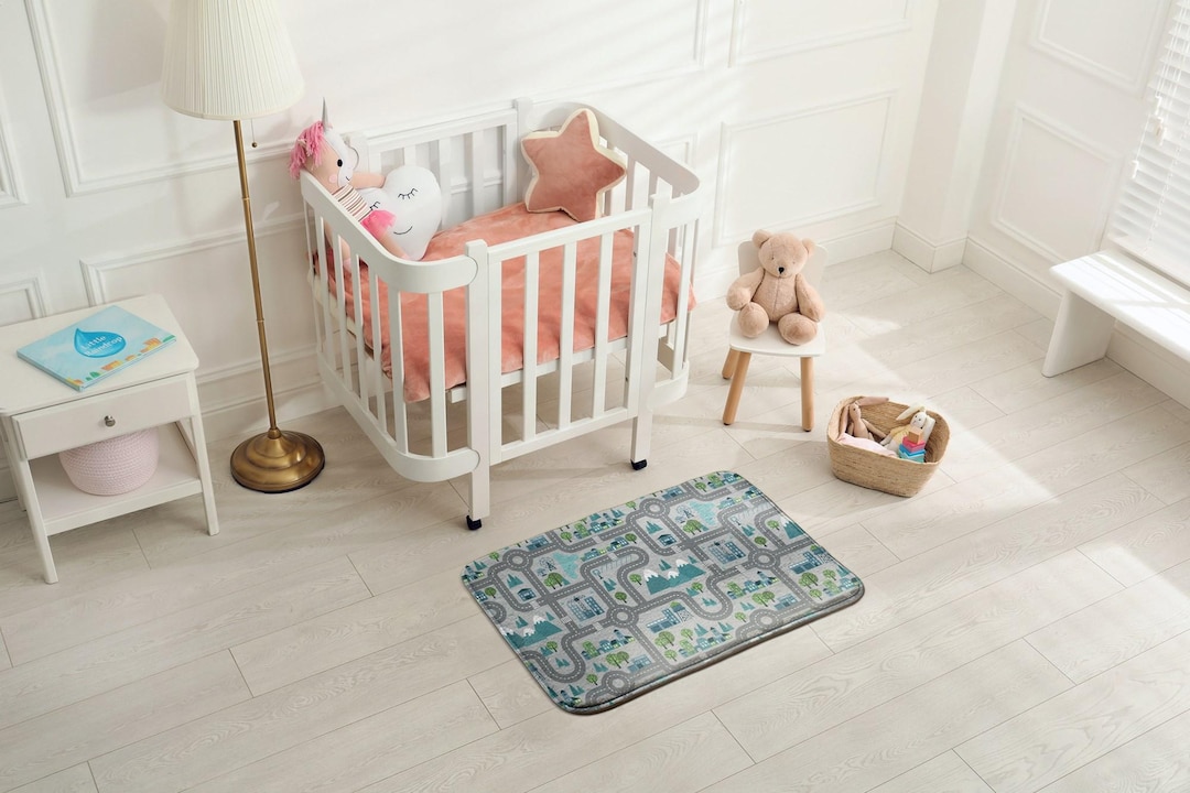 City Map Streets Soft Kids Rug, Gray Kids Decorations, Children's Room ...