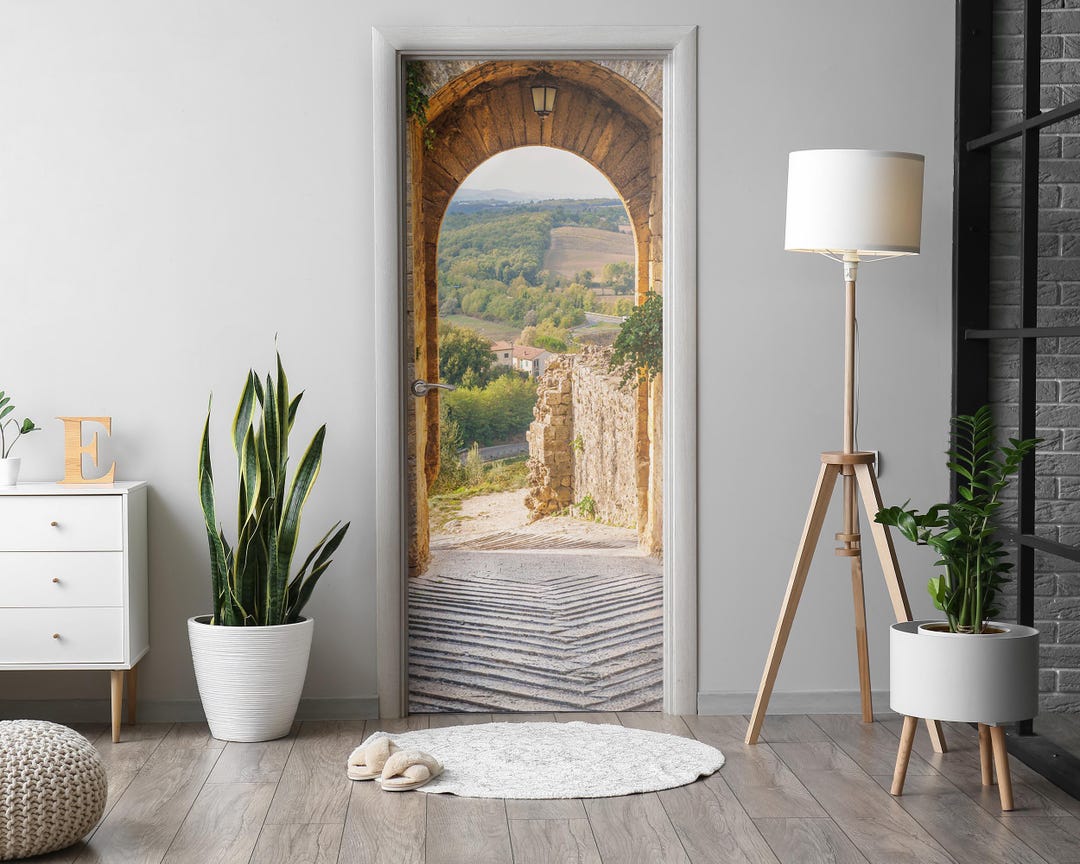 Stone Observation Arch Door Sticker, Carving Door Mural, Landscapes ...
