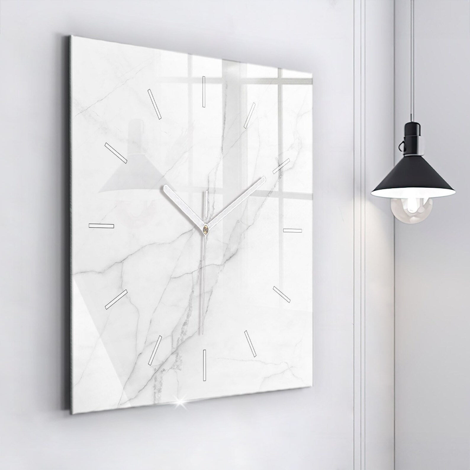 Printed Clock Minimalist White, White Round Glass Clock, Customizable ...