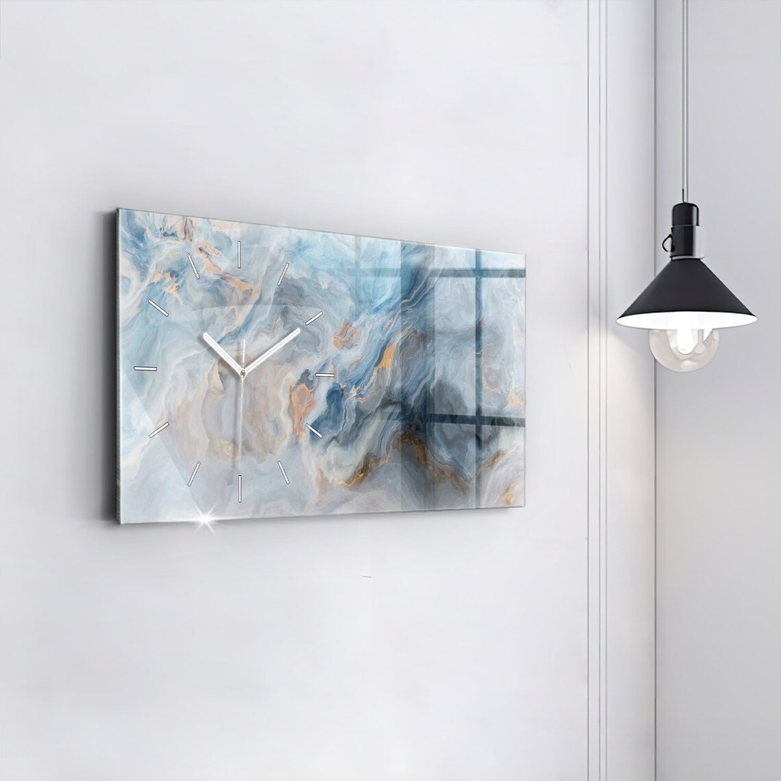 Printed Clock Blue and Beige Mist, Blue Rectangular Glass Clock ...