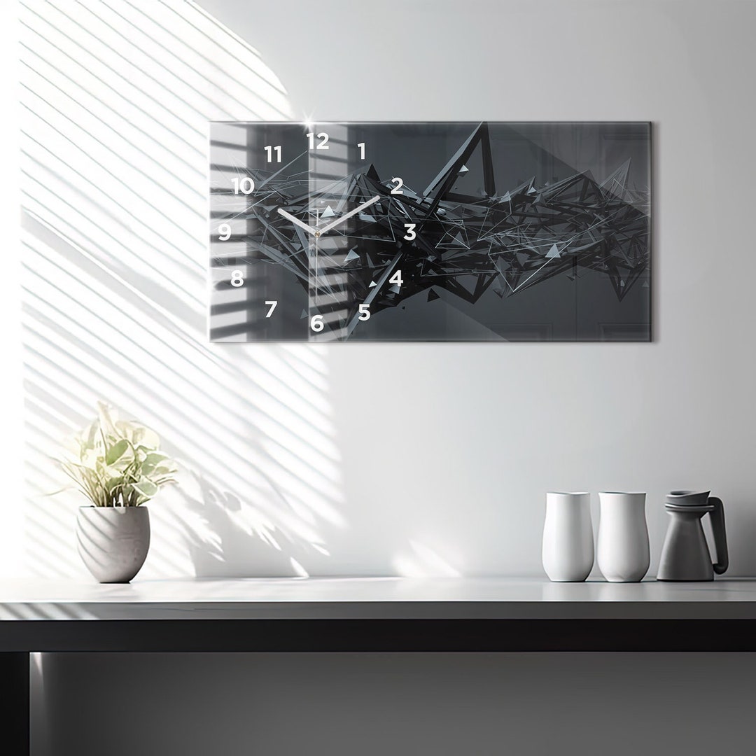 Printed Clock Modern Sculpture, Black Rectangular Glass Clock ...