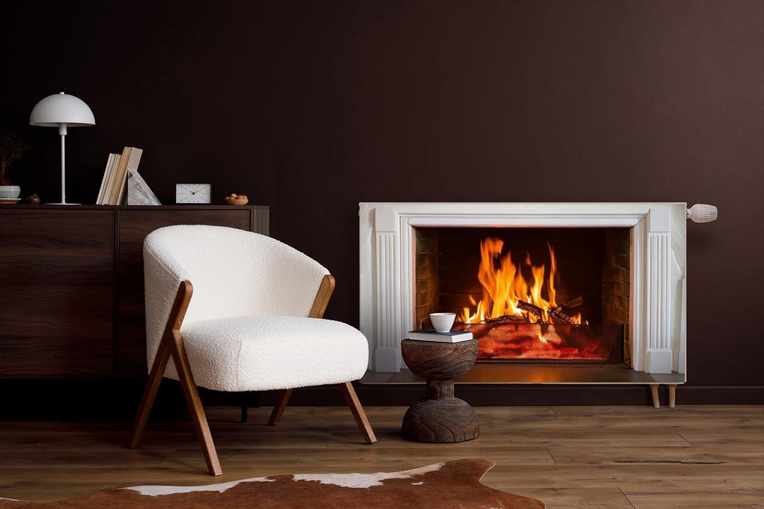 Photo of A Fire in A Home Fireplace Radiator Cover, Orange Magnet Mat ...