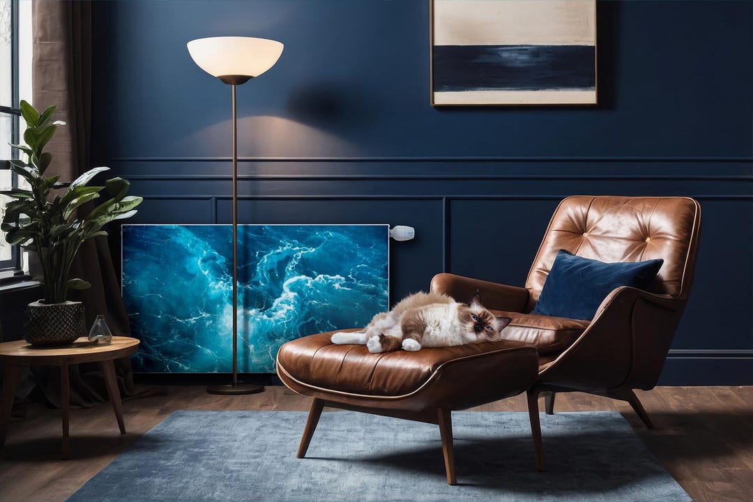 Foamed Ocean Wave, Celadon, Navy Blue Radiator Cover, Blue Magnet Mat ...