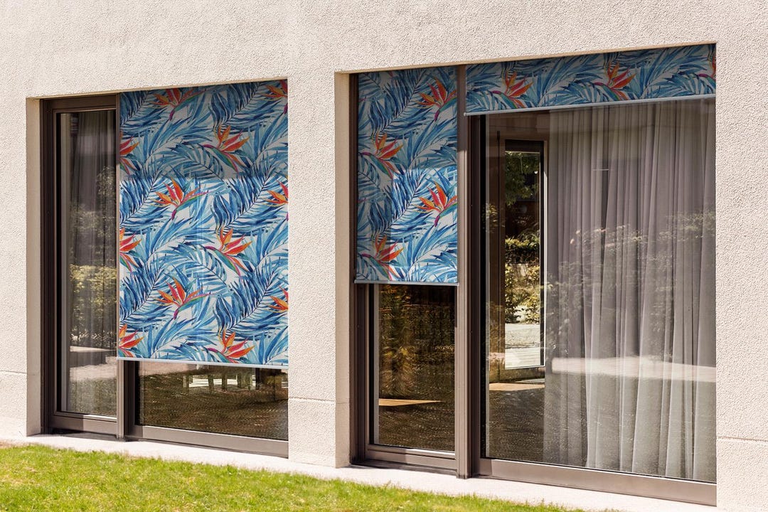 Exterior Roller Blinds, Plants Balcony Shades, Tropical Flowers and ...