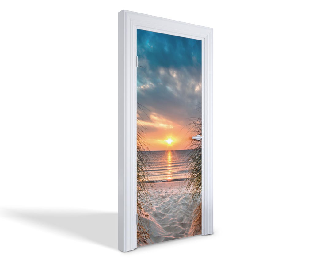 Sunset on the Beach Door Sticker, Carving Door Mural, Landscapes Door ...