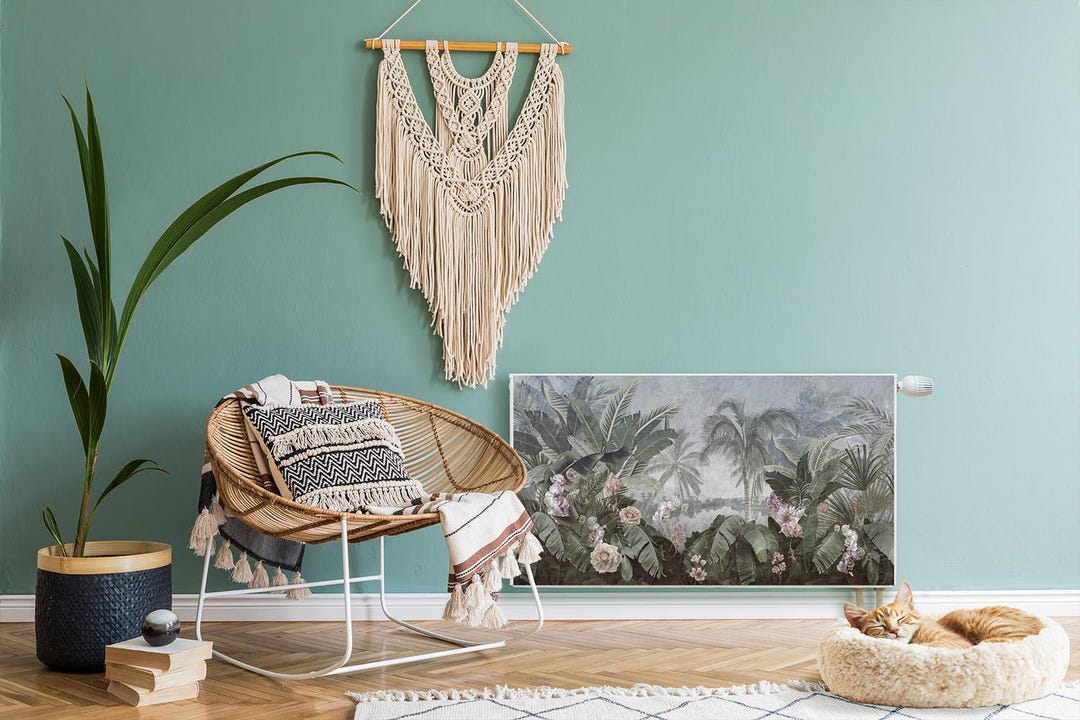 Palm Trees, Flowers and Jungle Plants, Faded Heating Cover, Gray ...