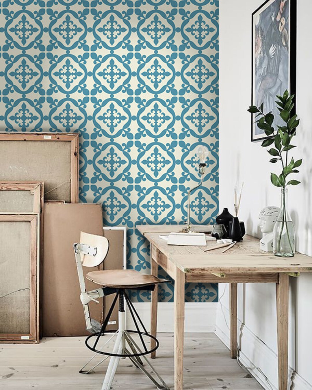 Moroccan Tile Removable Wallpaper Blue and Golden Wall Mural - Etsy