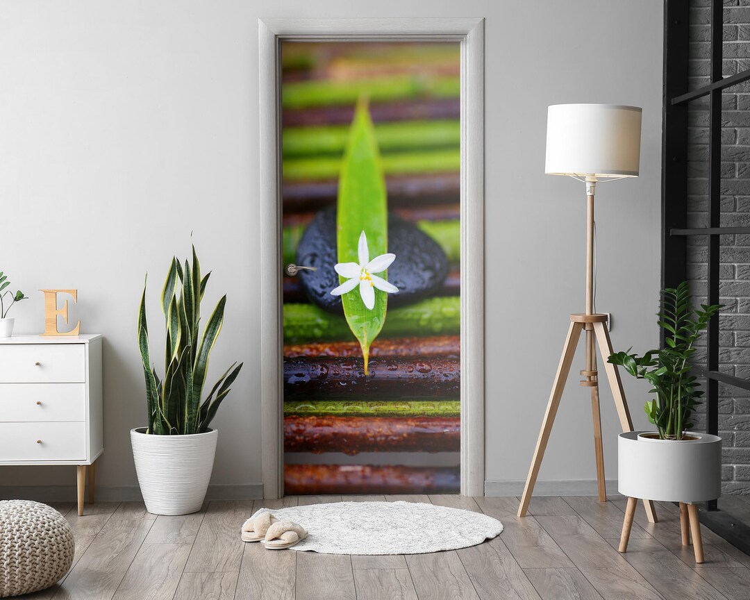Peace and Harmony Door Sticker, Carving Door Mural, Flowers and Plants ...