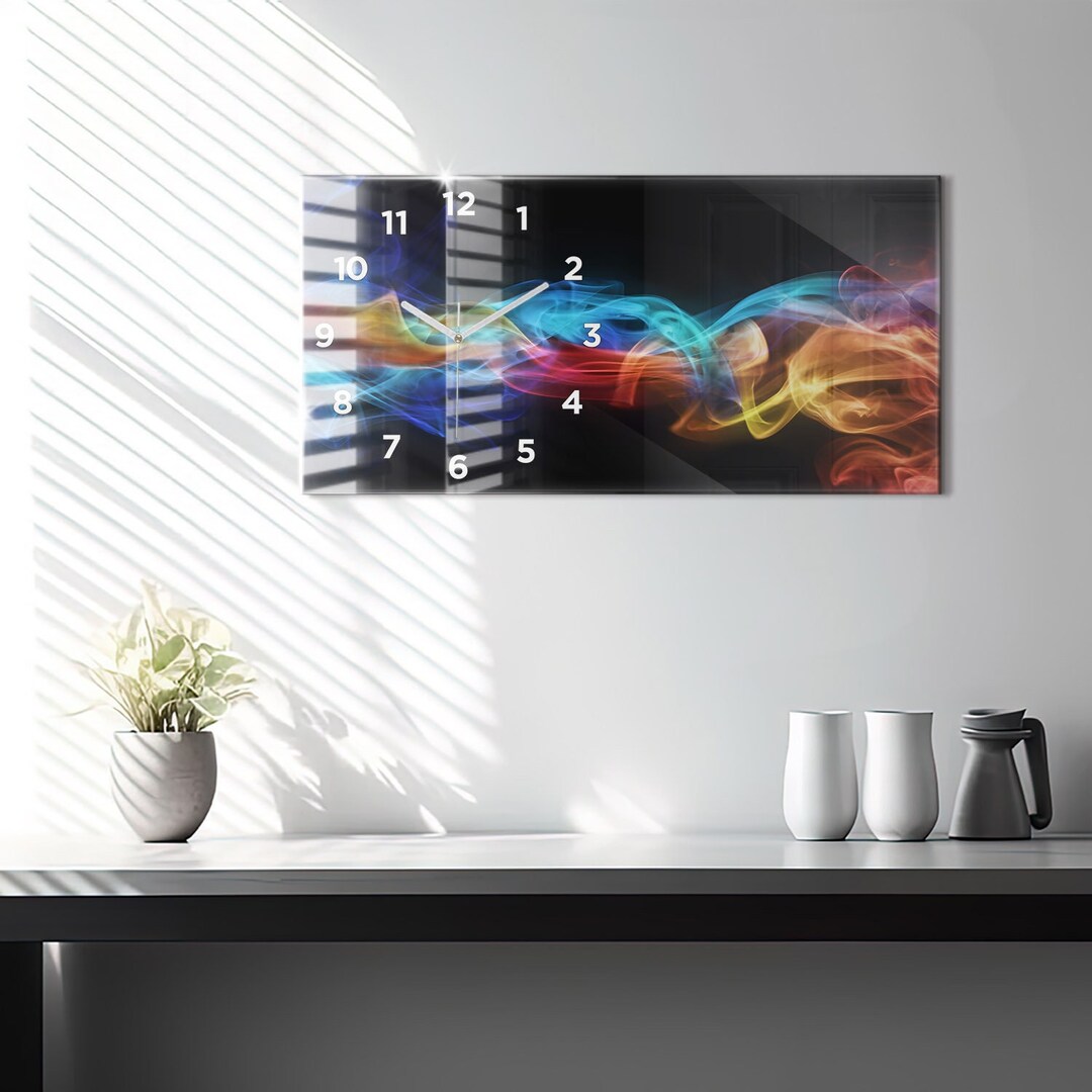 Printed Clock Colorful Nebula, Black Rectangular Glass Clock ...