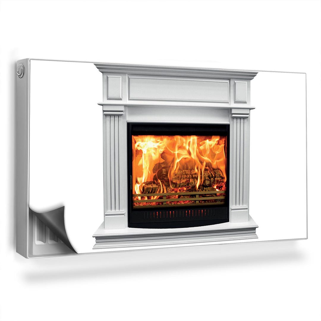 A Lit Classic Home Fireplace Radiator Cover, Gray Magnet Mat, Heating ...