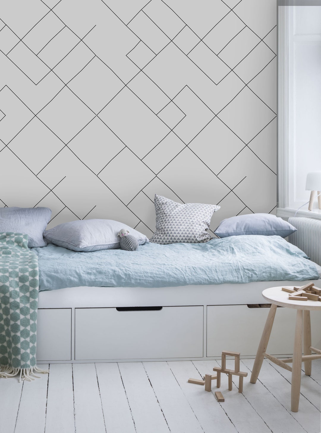 Diagonal Thin Lines Removable Wallpaper Gray and Black Wall Mural ...