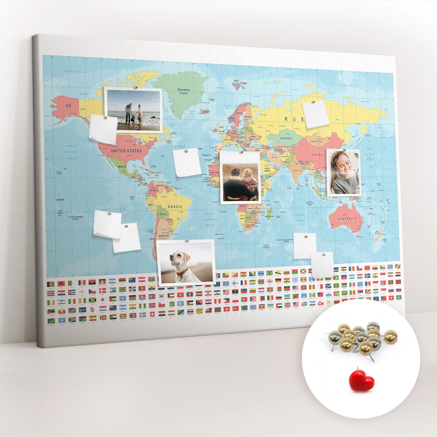 Geography World Map, Large Cork Board, Print on Canvas, Travel Tracker ...