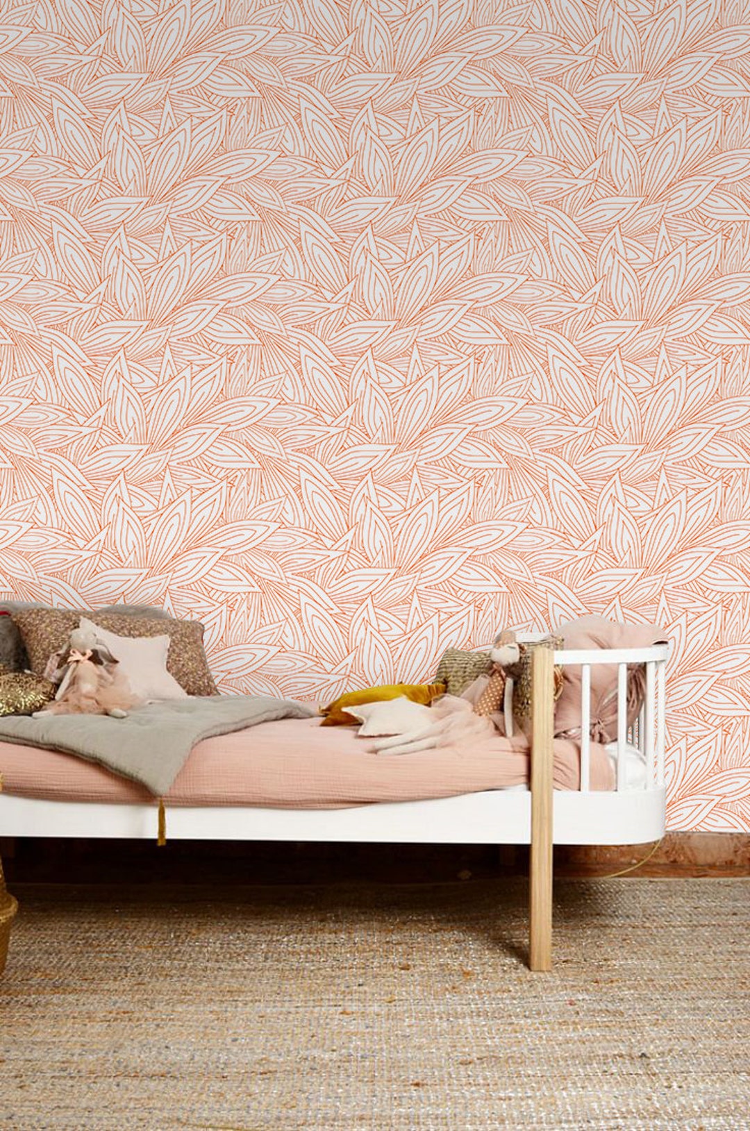 Cute Red Contour Autumn Leaves Removable Wallpaper Red and - Etsy