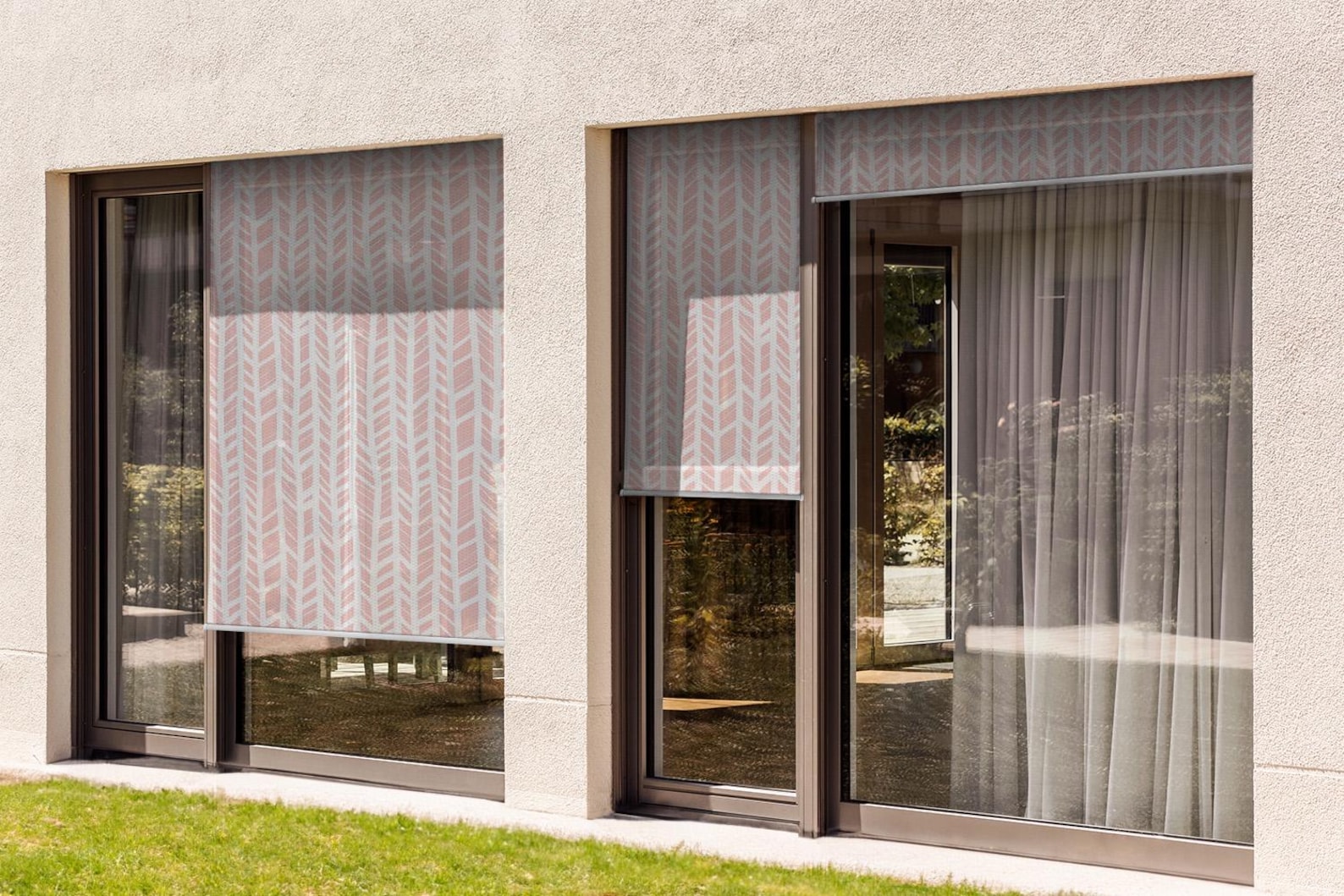 Outdoor Roller Shades, Patterns Patio Roller Blinds, Pink Herringbone ...