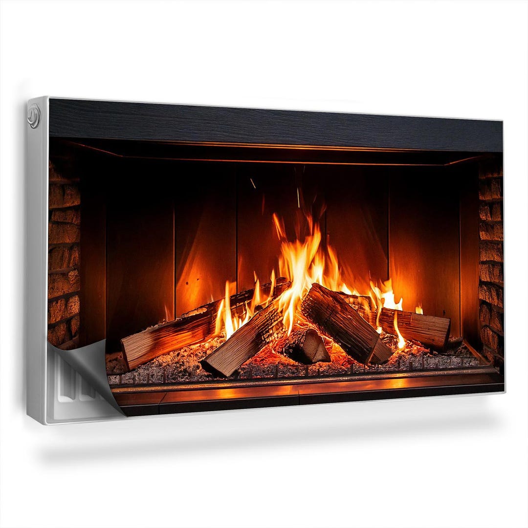 Burning Home Fireplace With Wood Heating Cover, Orange Magnetic Printed ...