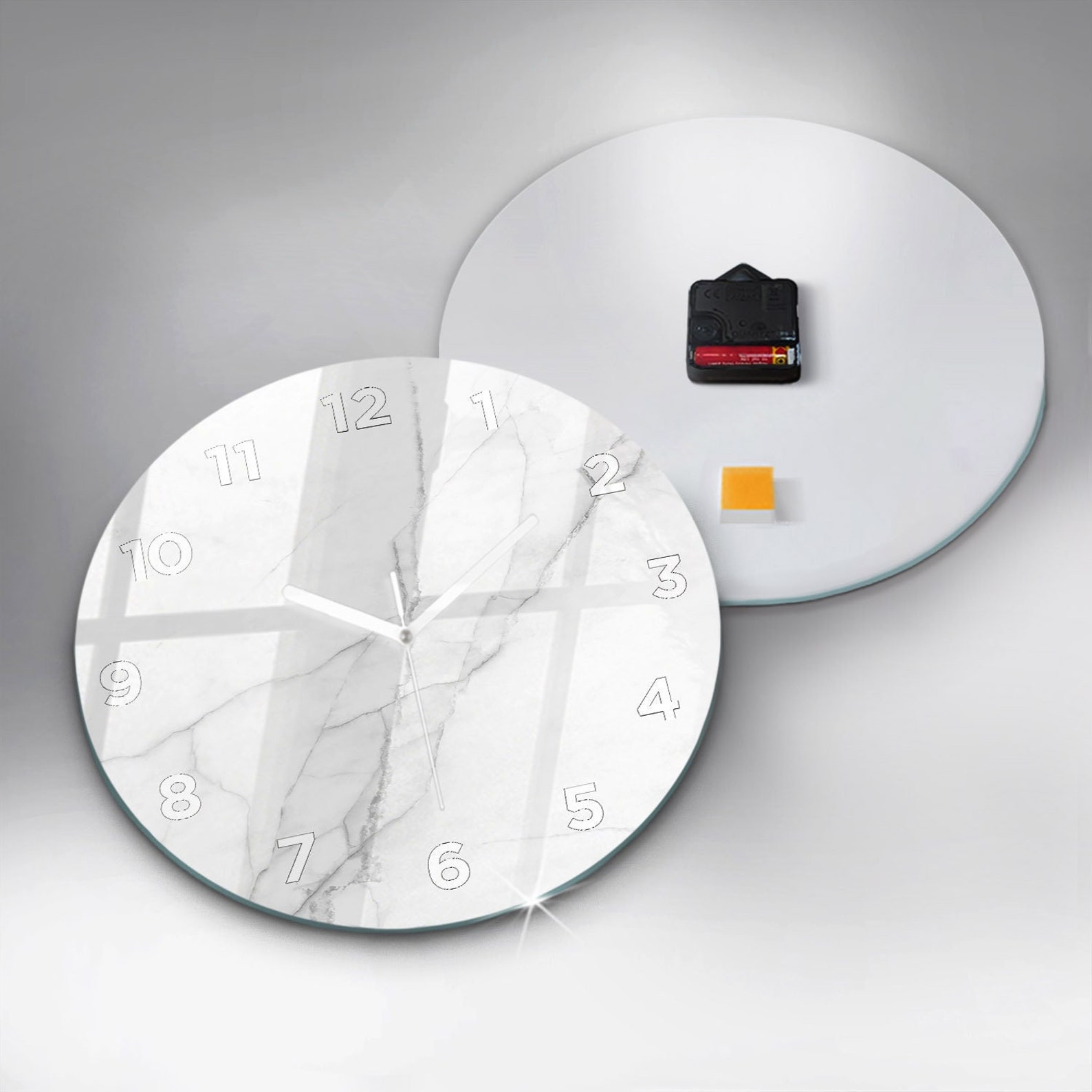 Printed Clock Minimalist White, White Round Glass Clock, Customizable ...