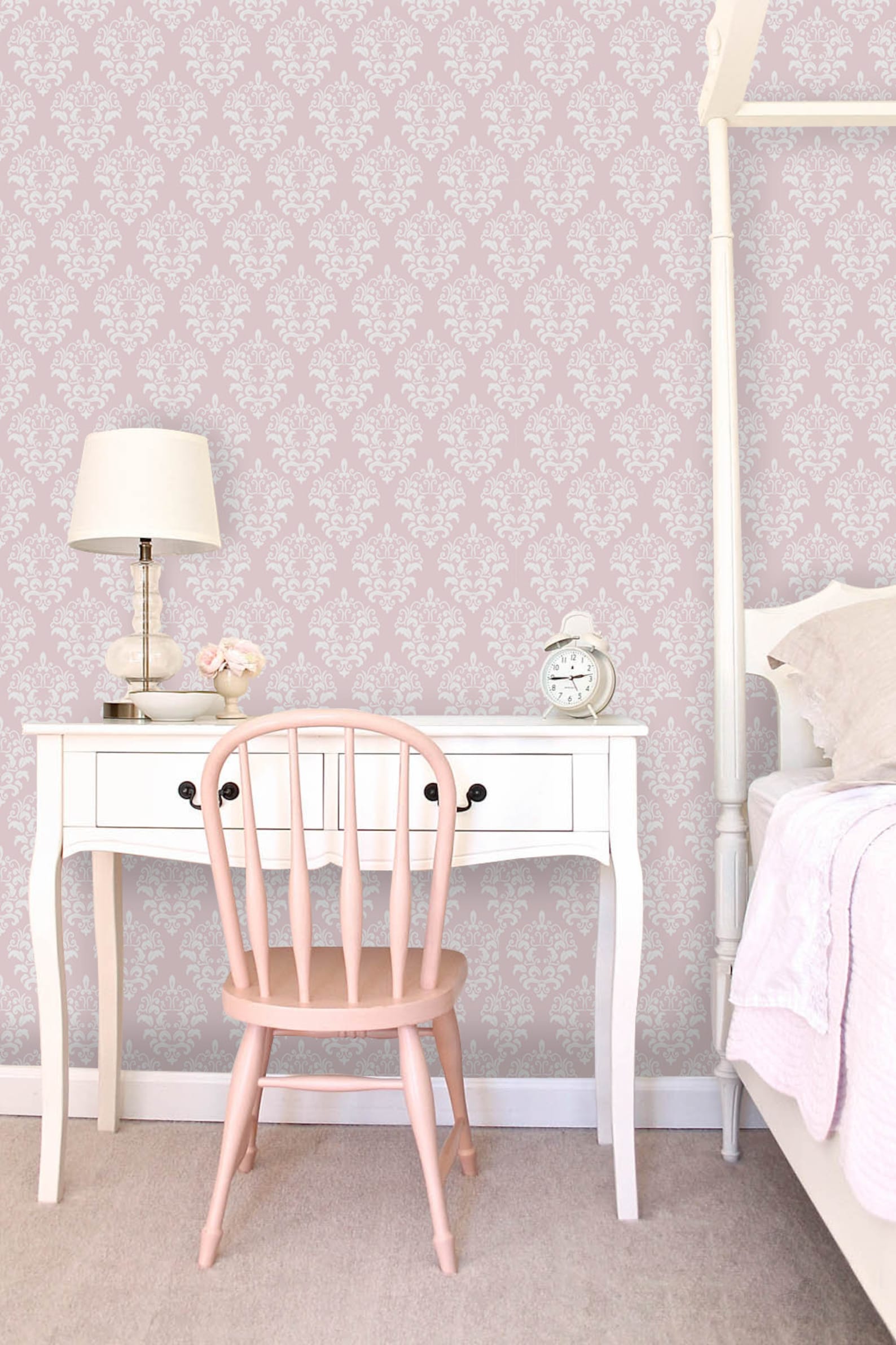 Damask Pastel Pink Removable Wallpaper Pink and Gray Wall - Etsy
