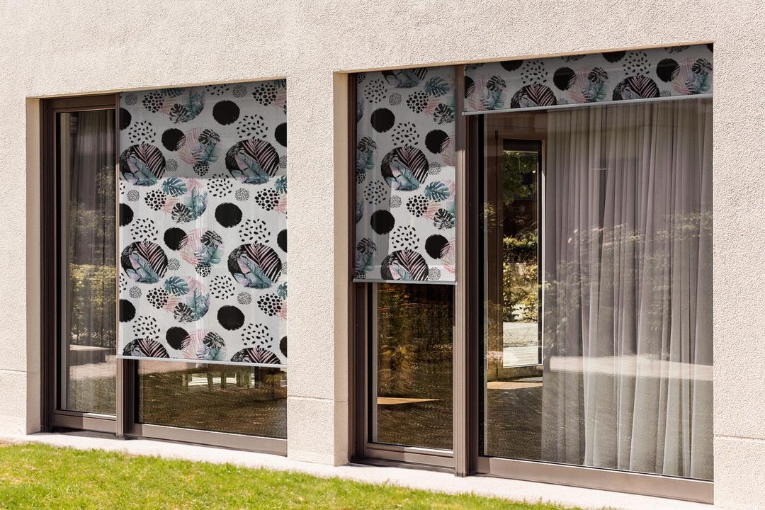 Roll up Shades, Geometric External Roller Blinds, Leaves Dots Circle ...