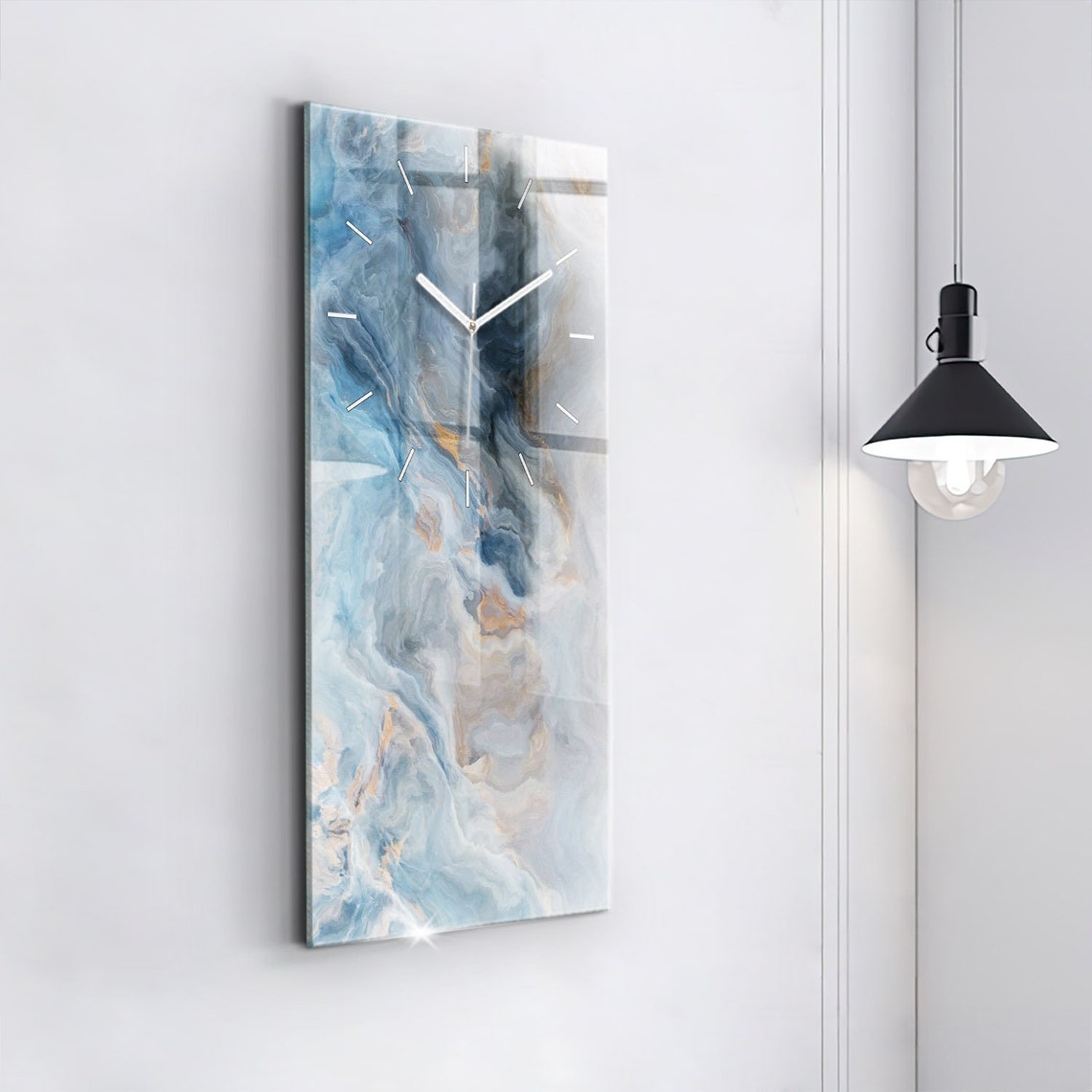 Printed Clock Blue and Beige Mist, Blue Rectangular Glass Clock ...