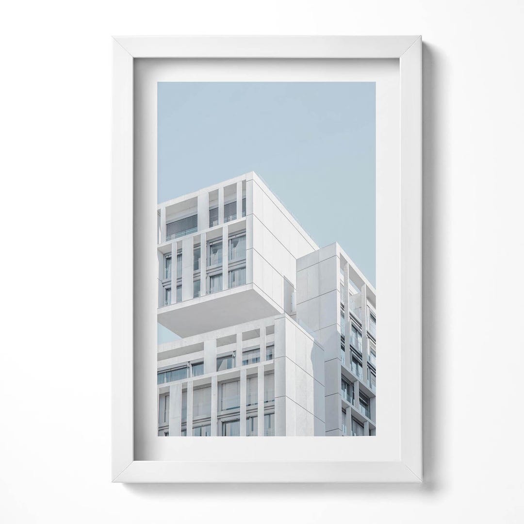 White Minimalist Building Architecture Print in Frame, City Art Print ...