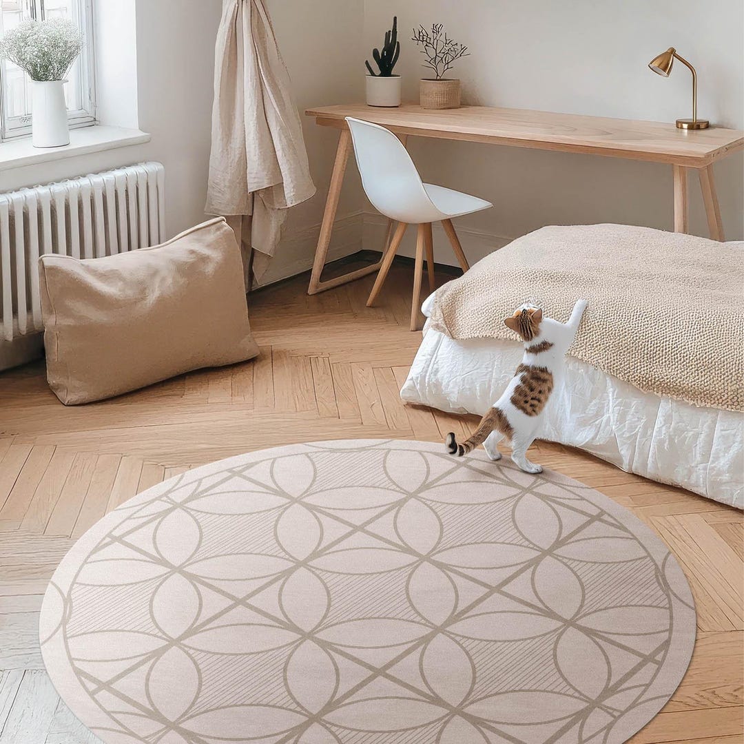 Elegant Minimalist Decorative Pattern Round Bedroom Rug, Patterns Vinyl ...