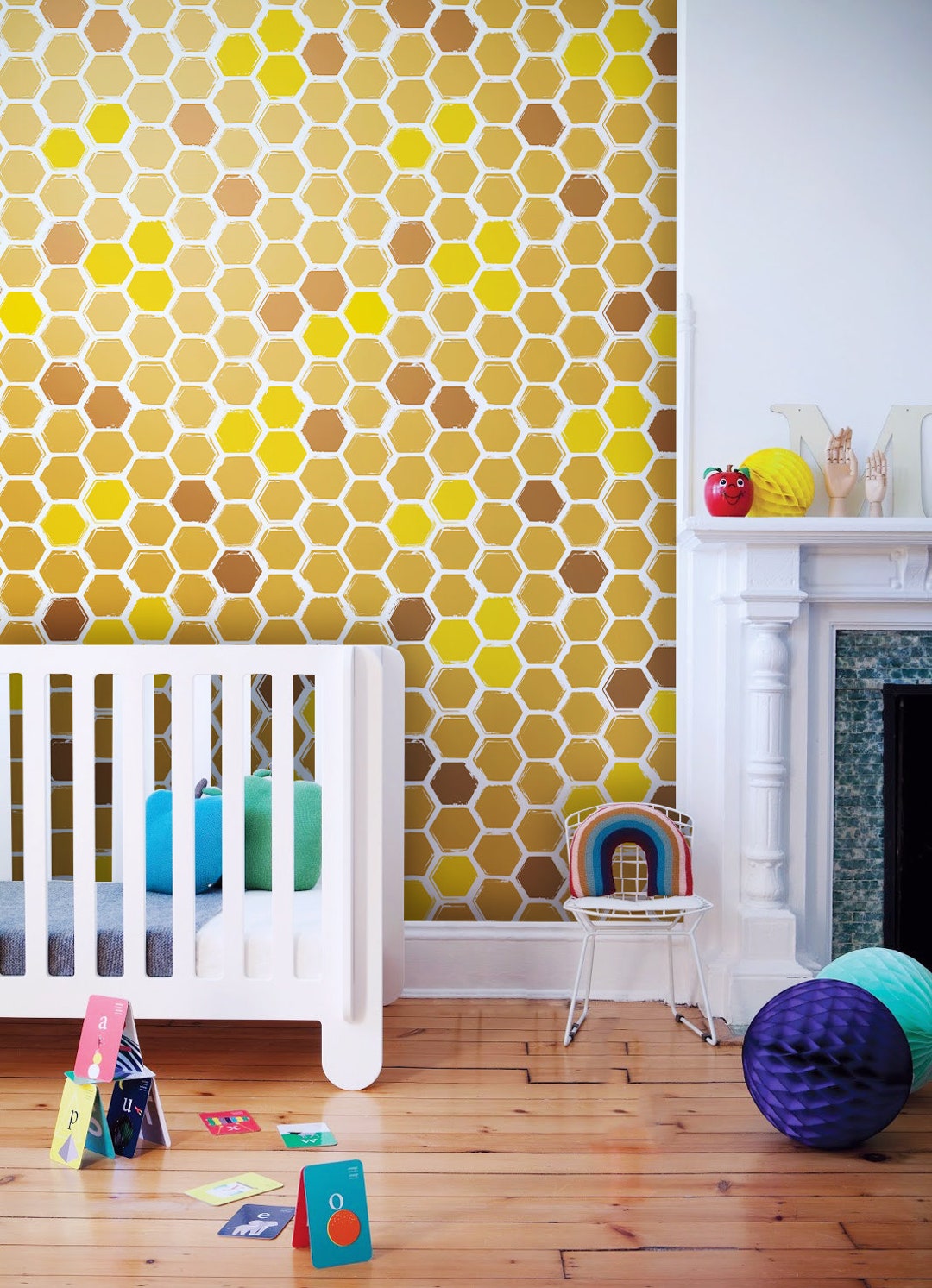 Simple Honeycomb Wallpaper, Removable Wall Mural, Yellow, White, Wall ...