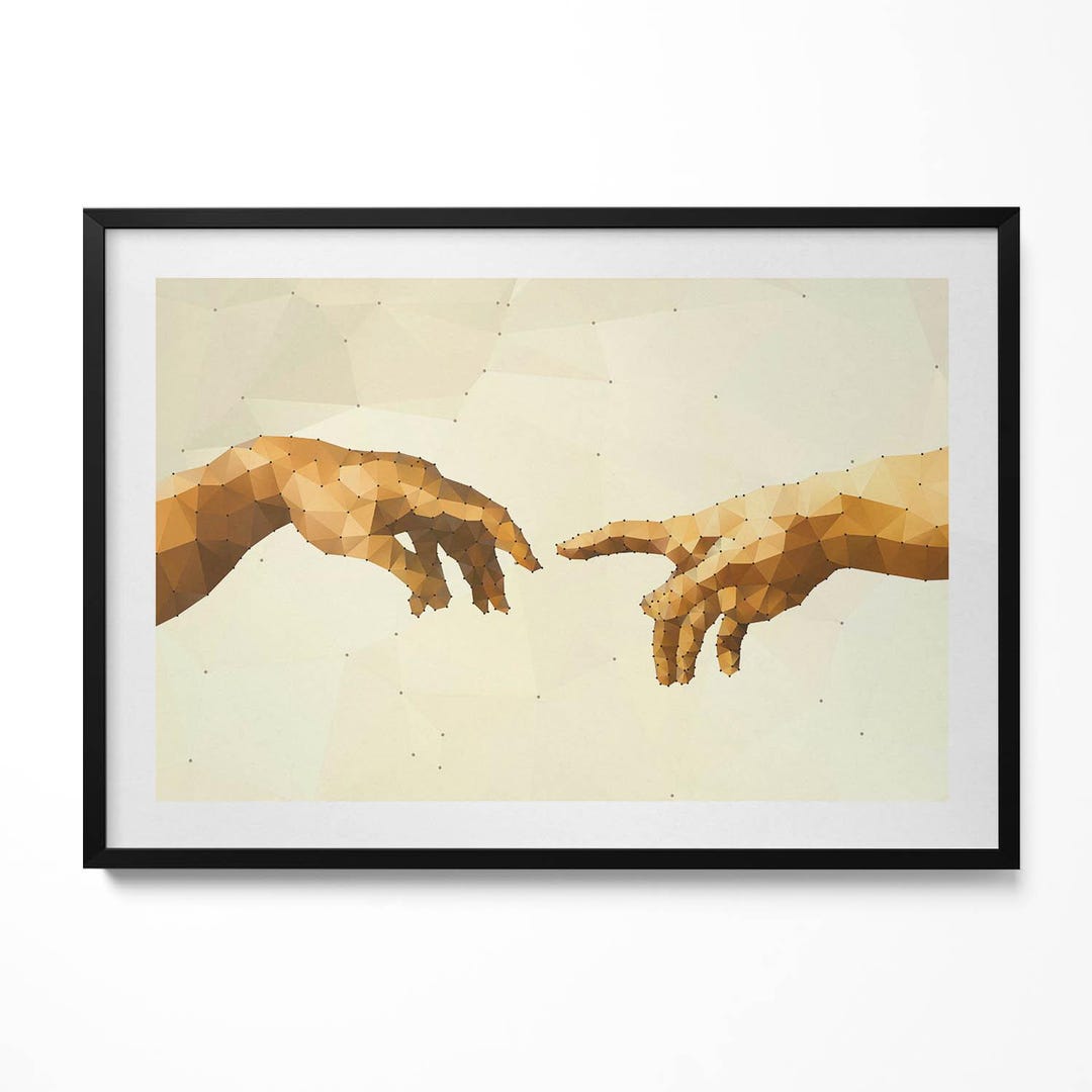 The Creation of Adam Painting in Frame, Piece Wall Art in Frame, Creamy ...