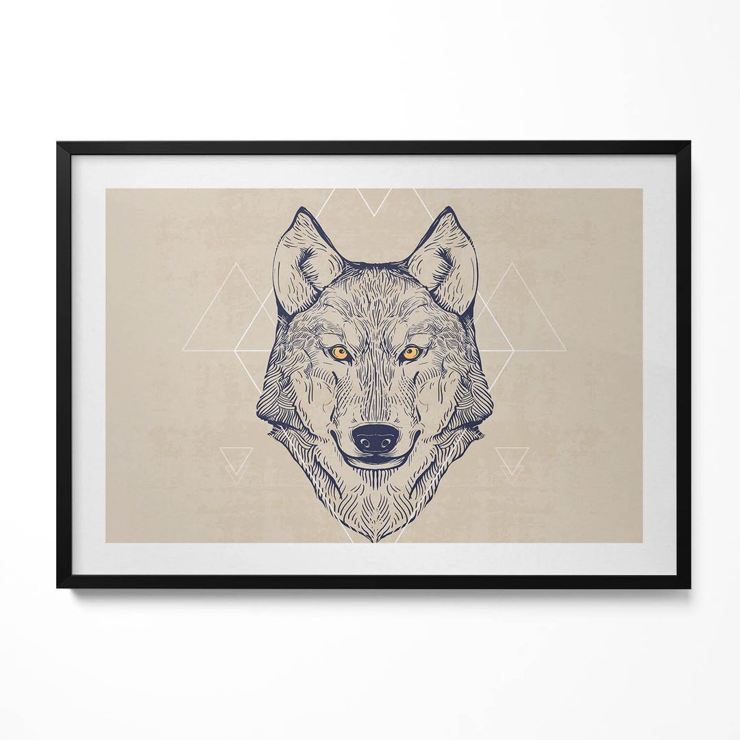 Wolf Head Painting in Frame, Animals Wall Art in Frame, Beige Wall Art ...