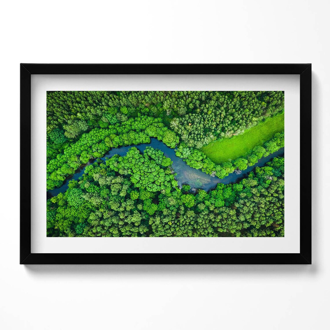 Forest and River From A Bird's Eye View Framed Art, Landscape ...