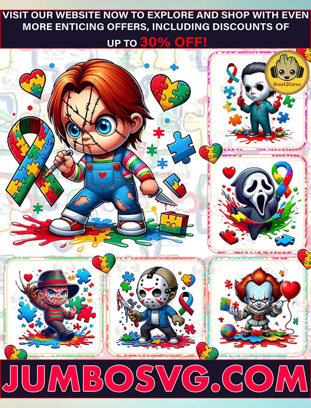 Autism Horror Killer Png Bundle, Autism Awareness Png, Awareness Png ...