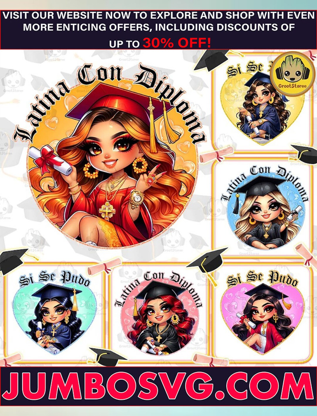 Para Mi Familia Chicano Png Bundle, Graduation Chibi Style Png ...