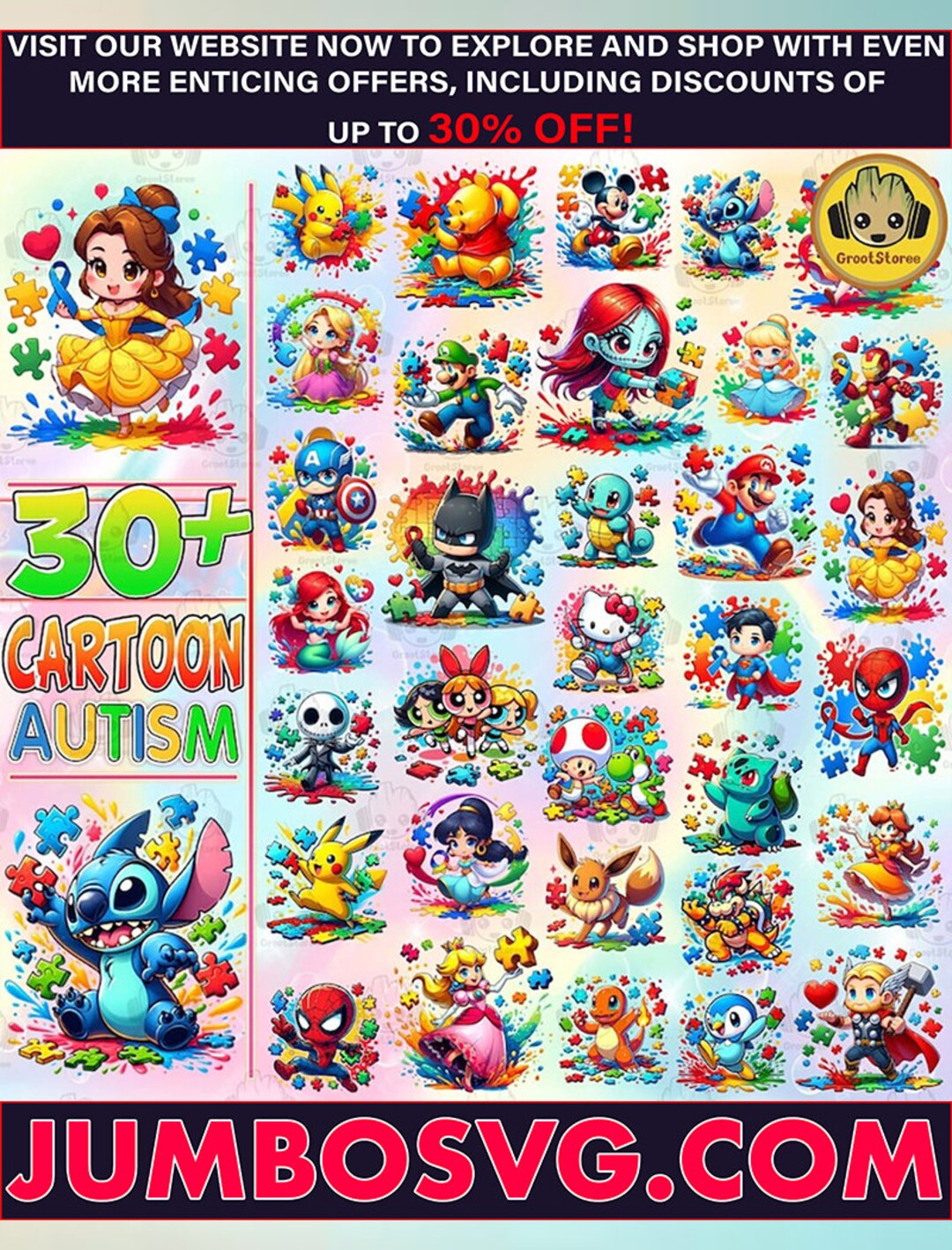 30 Autism Awareness Cartoon Png Bundle, Character Cartoon Autism Mouse ...