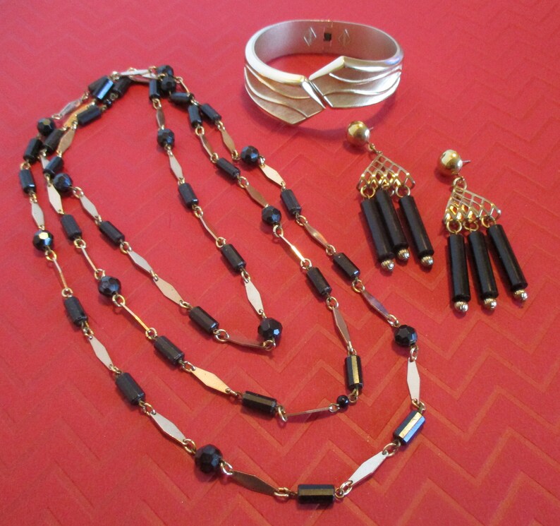 Studio 54: 3 Pc Vintage Set Sarah Cov Tailored Cuff, Goldtone and Jet ...