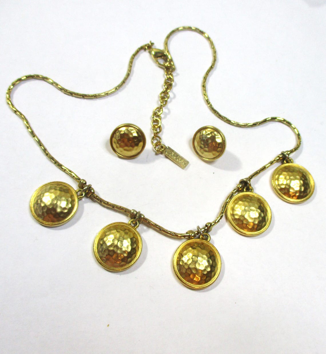 Napier Gold-toned Signed 2 Pc Pierced Earrings and Choker Set, Hammer ...