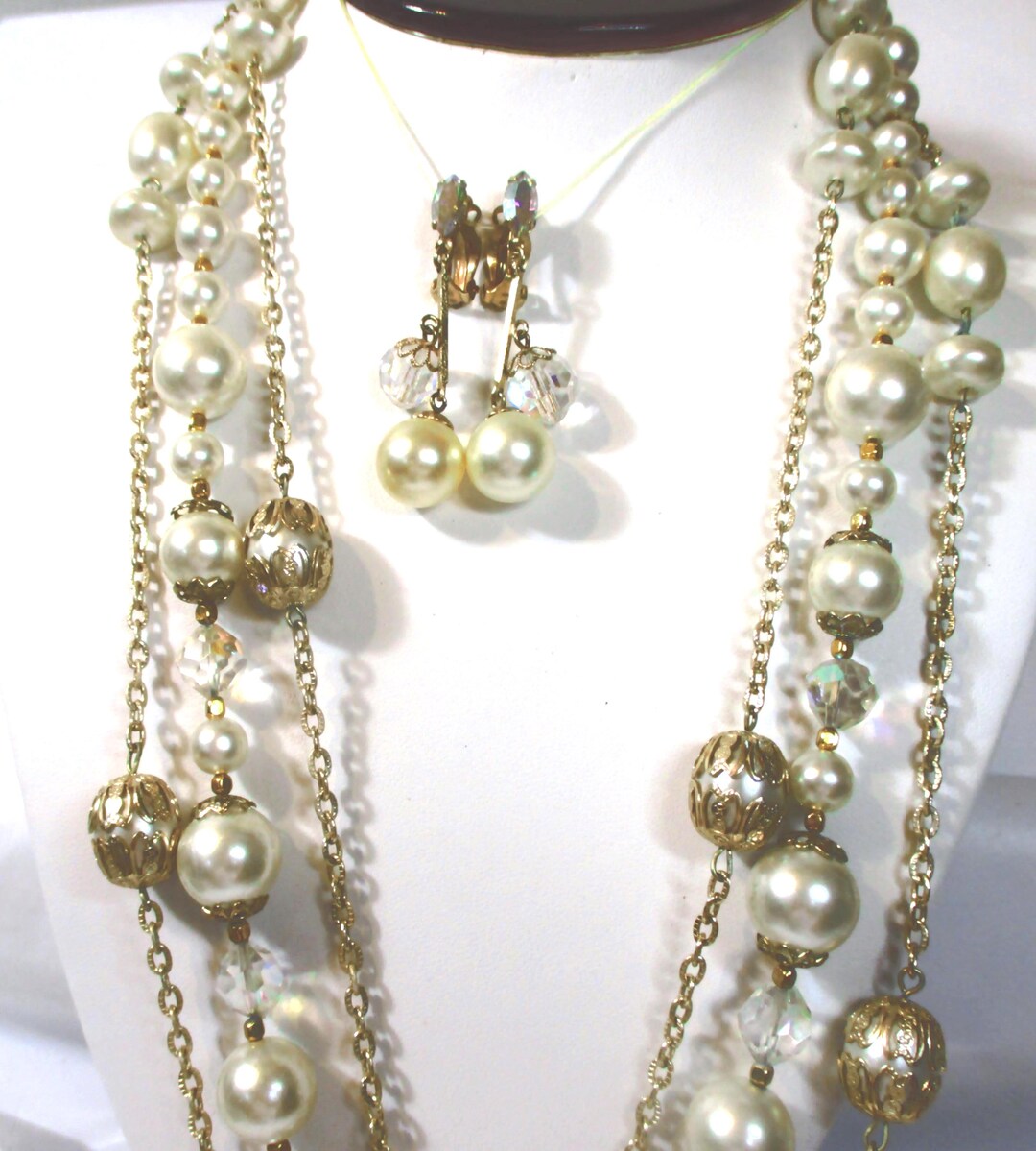 78" of Pearls, AB Crystals, Rolo Chain in 2 Necklaces, Lewis Segal ...