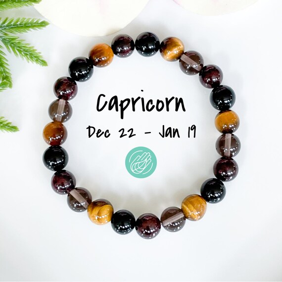 Capricorn Zodiac Gemstone Bracelet Tigers Eye Black Tourmaline Smoky Quartz Garnet Healing Crystals Jewelry January Birthstone Etsy