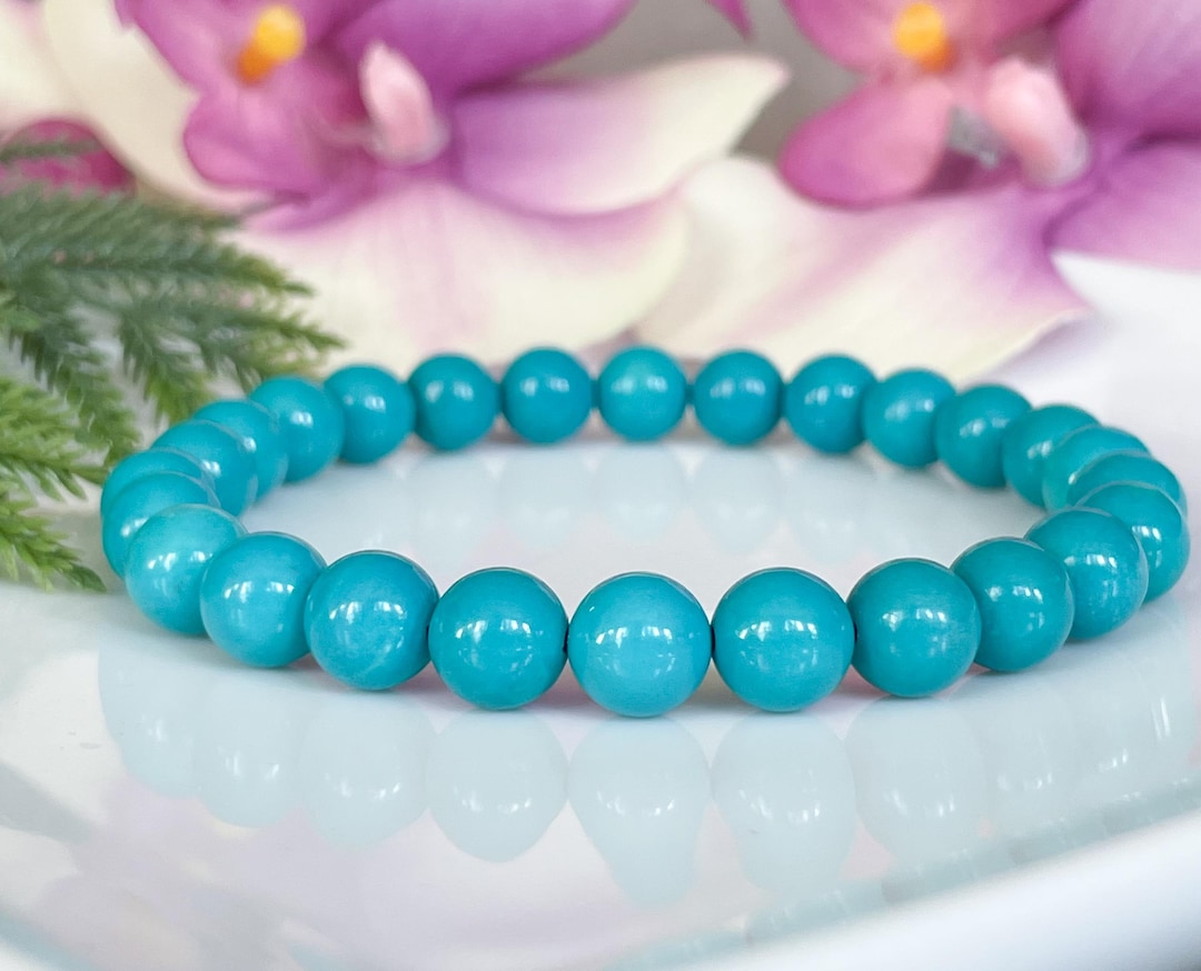 8mm Turquoise Beaded Bracelet, Turquoise Jewelry, Beaded Gemstone ...