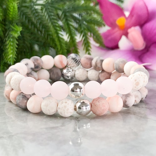 Pink Zebra Jasper Gemstone Beaded Bracelet Rose Quartz - Etsy