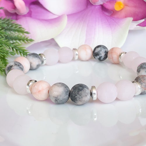Pink Zebra Jasper Gemstone Beaded Bracelet Rose Quartz - Etsy