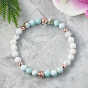 Turquoise Essential Oil Diffuser Bracelet, Aromatherapy Jewelry, Rose ...