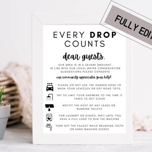 Airbnb Conserve Water Sign: Every Drop Counts Printable (editable) - Etsy