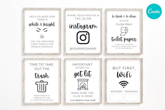 Airbnb Sign Bundle 6 Editable Signs Instagram Sign Wifi | Etsy