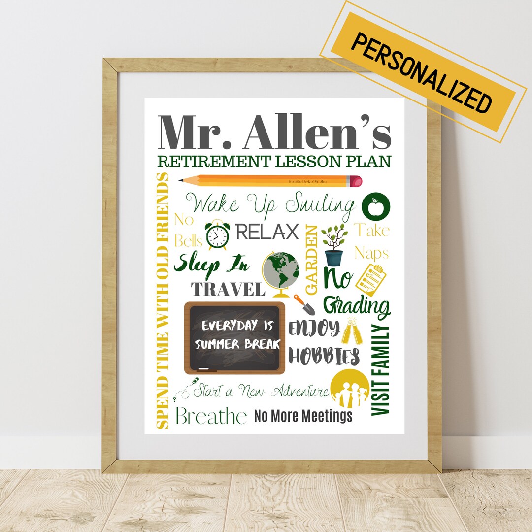 Personalized Teacher's Retirement Lesson Plan - School Employee - Green ...