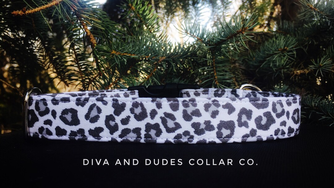 Cheetah Dog Collar, White and Grey, Custom Made, Fabric, Snow Leopard ...