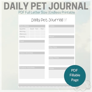 Daily Pet Journal- PDF Fillable and Hand Write - Etsy