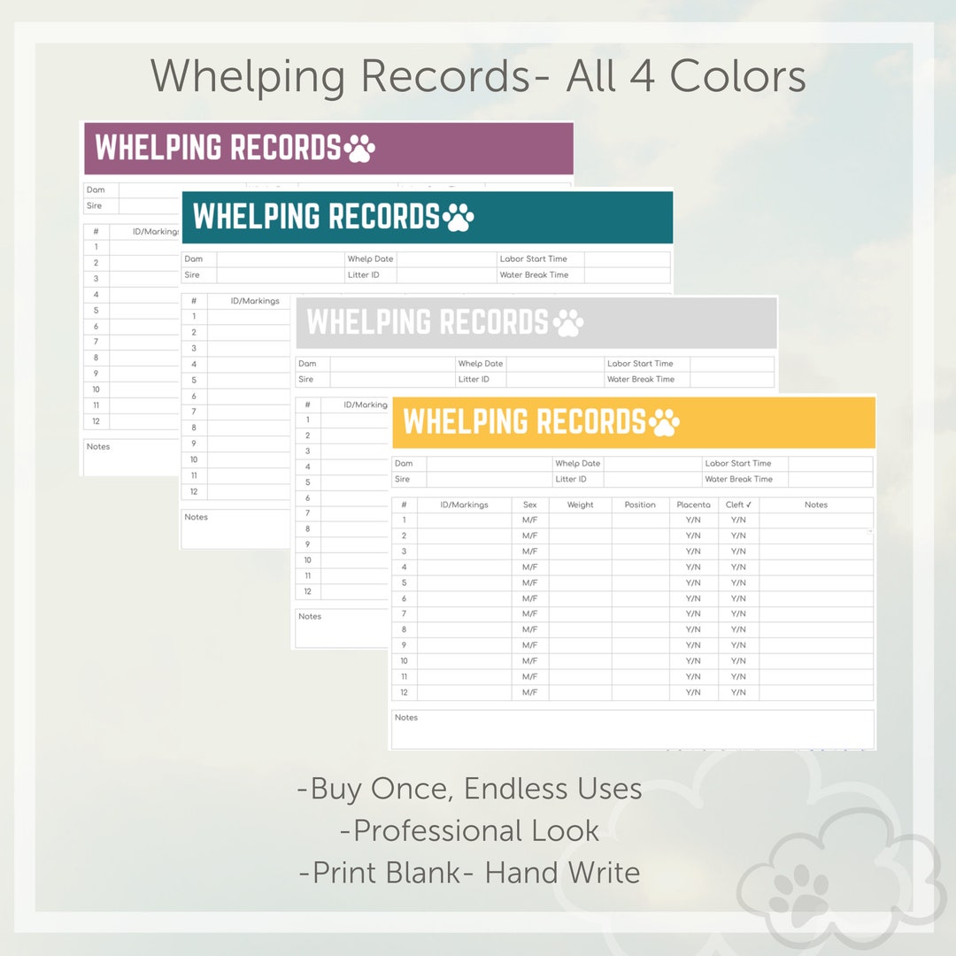 Whelping Records- All 4 Colors - Etsy