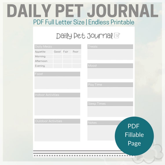 Daily Pet Journal PDF Fillable and Hand write | Etsy