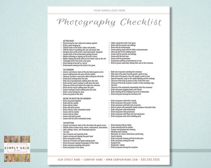 Wedding Photography Checklist INSTANT DOWNLOAD PSD File - Etsy