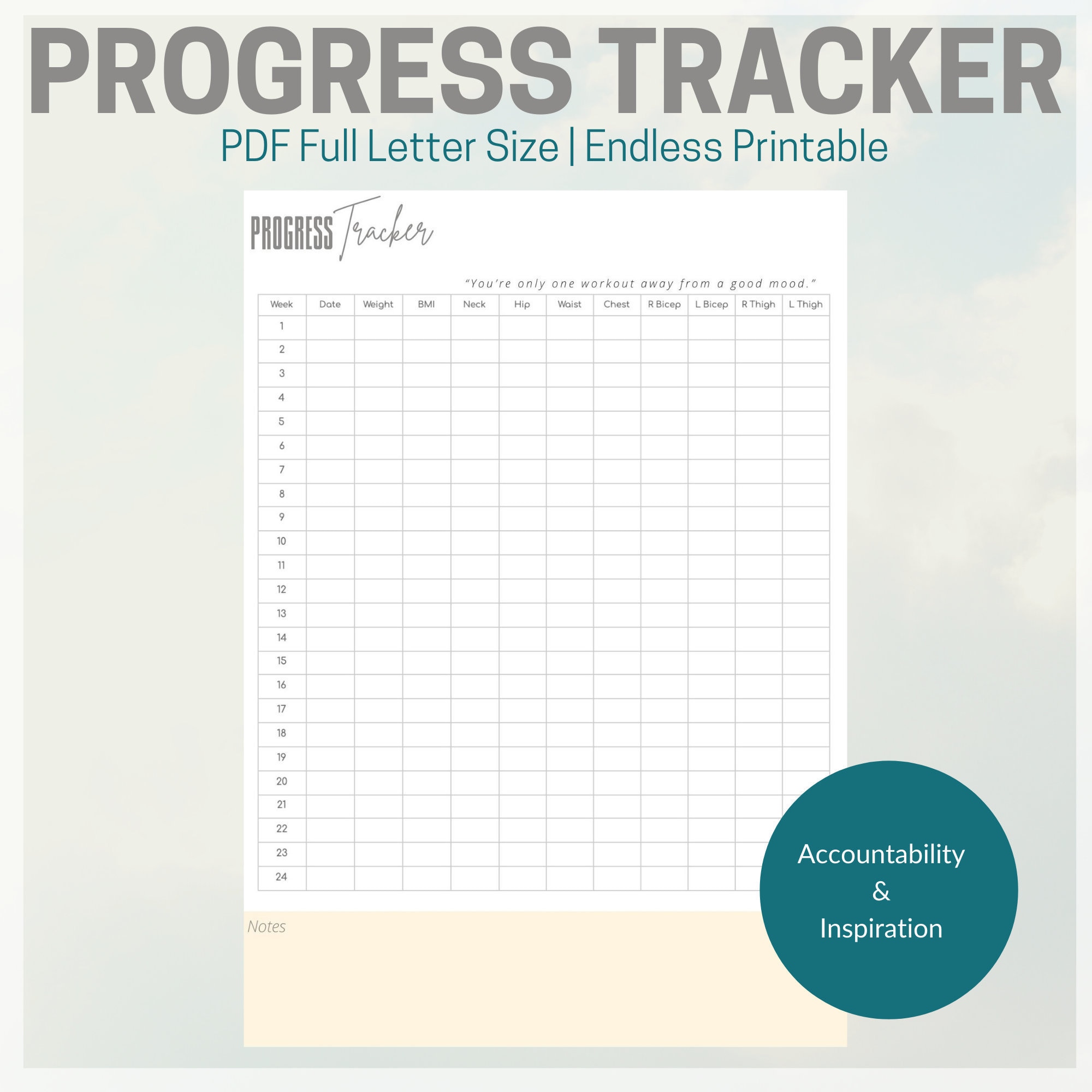 Fitness Progress Tracker- Printable PDF - Etsy